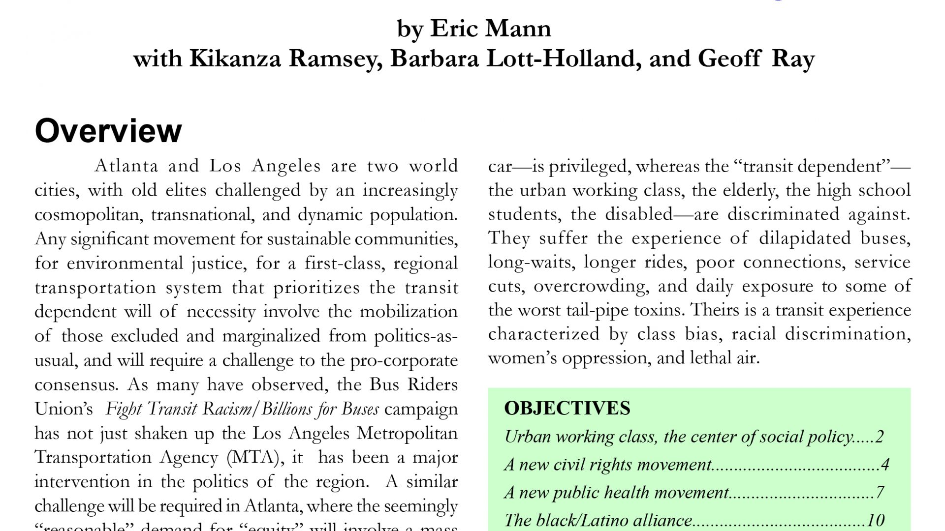 An Environmental Justice Strategy for Urban Transportation in Atlanta ...