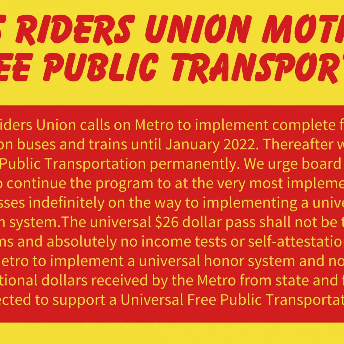 Presenting the Bus Riders Union Motion for Free Public Transportation ...